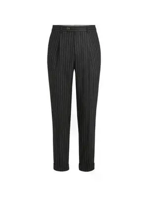 Brunello Cucinelli Virgin Wool And Cashmere Chalk Stripe Flannel Trousers With Pleat - Grey