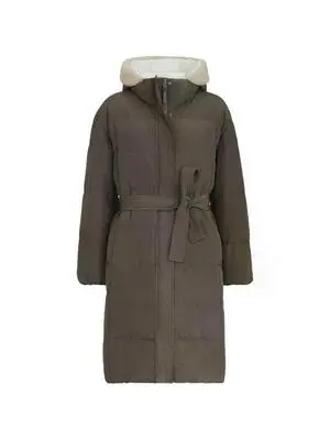 Brunello Cucinelli Techno Cotton Taffeta Down Coat With Shearling Inserts And Shiny Zipper Pull