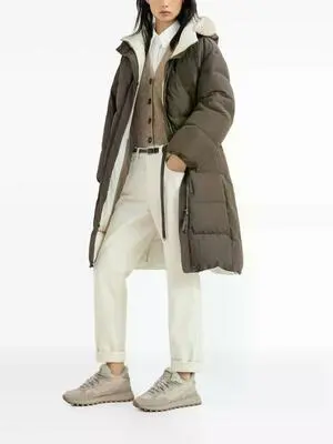 Brunello Cucinelli Techno Cotton Taffeta Down Coat With Shearling Inserts And Shiny Zipper Pull