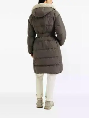 Brunello Cucinelli Techno Cotton Taffeta Down Coat With Shearling Inserts And Shiny Zipper Pull