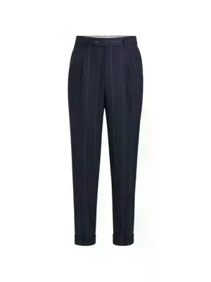 Brunello Cucinelli Cashmere And Virgin Wool Multistripe Twill Trousers With Pleat - Blue