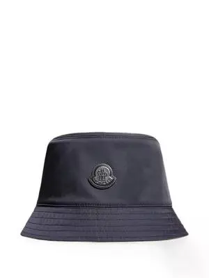 Moncler Leather Logo Gabardine Bucket Hat - Blue