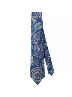 RAMON SANJURJO Paisley Print Pointed-tip Neck Tie - Blue