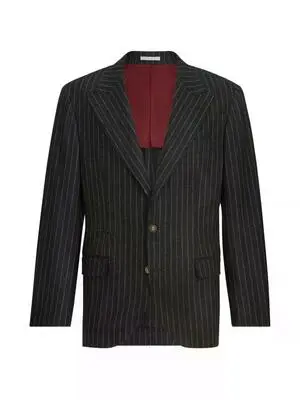 Brunello Cucinelli Virgin Wool And Cashmere Chalk Stripe Flannel Deconstructed Blazer With Large Peak Lapels And Metal Buttons - Grey
