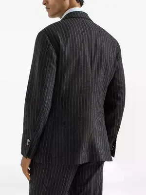 Brunello Cucinelli Virgin Wool And Cashmere Chalk Stripe Flannel Deconstructed Blazer With Large Peak Lapels And Metal Buttons - Grey