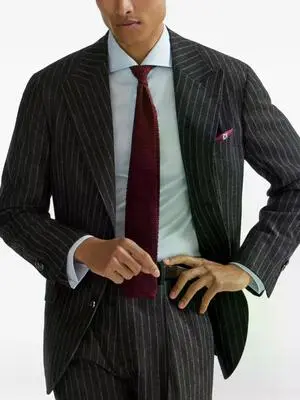 Brunello Cucinelli Virgin Wool And Cashmere Chalk Stripe Flannel Deconstructed Blazer With Large Peak Lapels And Metal Buttons - Grey