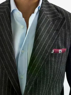 Brunello Cucinelli Virgin Wool And Cashmere Chalk Stripe Flannel Deconstructed Blazer With Large Peak Lapels And Metal Buttons - Grey