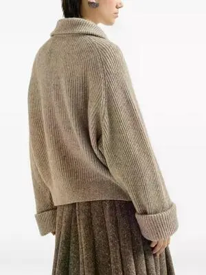 Brunello Cucinelli Sparkling Cashmere, Mohair And Wool Ribbed Cardigan With Shiny Zipper Pull - Neutrals