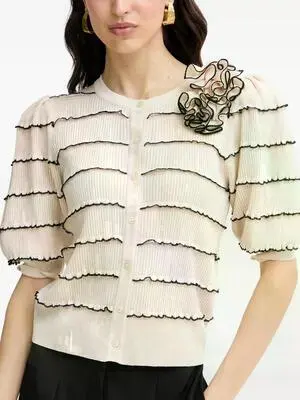 Luisa Spagnoli Ruffled Floral Appliqué Cardigan
