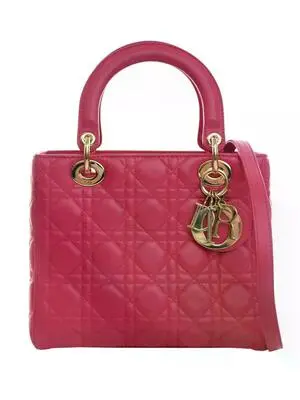 Dior 2014 Medium Lambskin Cannage Lady Satchel - Pink