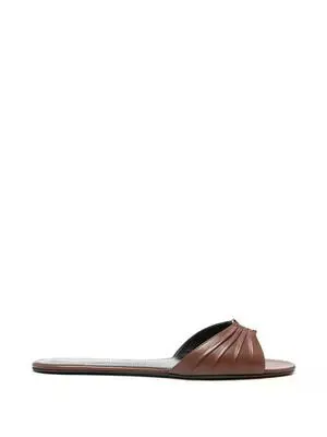 Saint Laurent Cassandra Ruched Leather Sandals - Brown