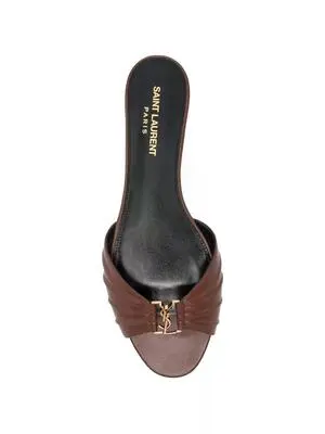 Saint Laurent Cassandra Ruched Leather Sandals - Brown
