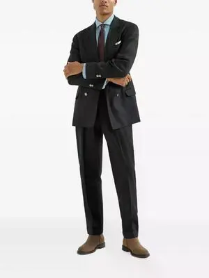 Brunello Cucinelli Mouliné Virgin Wool Twill One-and-a-half Breasted Deconstructed Blazer With Metal Buttons - Grey