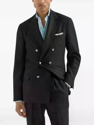 Brunello Cucinelli Mouliné Virgin Wool Twill One-and-a-half Breasted Deconstructed Blazer With Metal Buttons