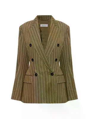 Max Mara Double-breasted Pinstripe Jersey Blazer Kaki