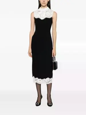 SELF-PORTRAIT Lace-trimmed Bow-detail Midi Dress - Black