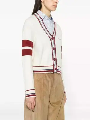 Off-White Cropped Cardigan With Striped Trim