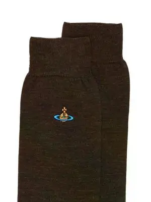 VIVIENNE WESTWOOD Orb-embroidered Logo-print Socks - Brown