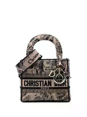 Dior 2023 Mini Embroidered Canvas Plan De Paris Lady D Lite Satchel - Neutrals
