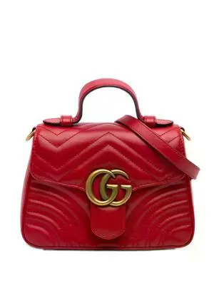 Gucci Mini Gg Marmont Matelasse Leather Top Handle Bag - Red