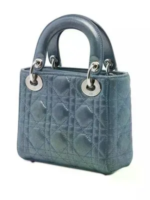 Dior Mini Iridescent Lambskin Cannage Lady Satchel - Blue