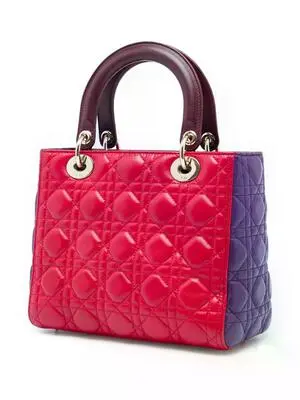 Dior 2015 Medium Tricolor Lambskin Cannage Lady Satchel - Red