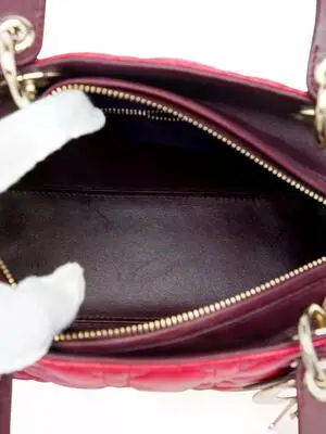 Dior 2015 Medium Tricolor Lambskin Cannage Lady Satchel - Red