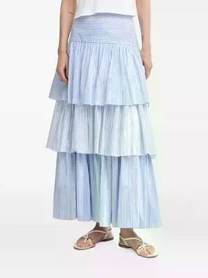 Luisa Spagnoli Traguardo Striped Tiered Maxi Skirt - Blue