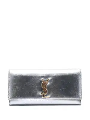 Saint Laurent 2014 Smooth Metallic Calfskin Monogram Cassandre Clutch Bag - Silver
