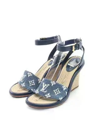LOUIS VUITTON 2021 Maia Monogram Denim Wedge Espadrilles - Blue