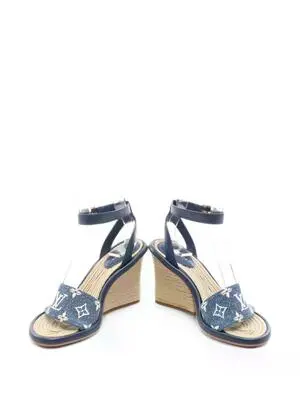 LOUIS VUITTON 2021 Maia Monogram Denim Wedge Espadrilles
