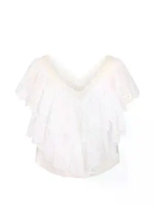 Chloé Cropped Ruffle Top In Cotton Voile And Lace - White