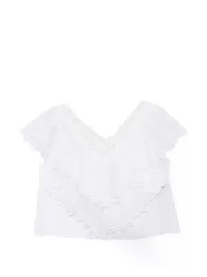 Chloé Cropped Ruffle Top In Cotton Voile And Lace - White