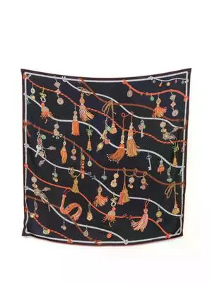 Versace Tassel-print Silk Scarf - Blue