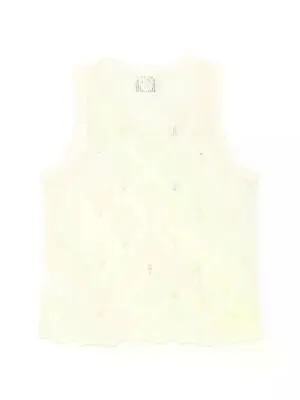 YANYAN Lattice Tank Top With Floral Embroidery And Crystal Embellishments - Neutrals