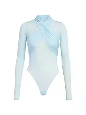 Wardrobe.NYC Long Sleeve Bodysuit With Crossover Straps - Blue
