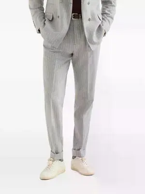 Brunello Cucinelli Virgin Wool And Cashmere Chalk Stripe Flannel Trousers With Pleat - Grey