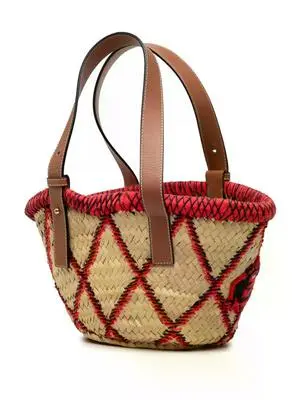 Loewe Small Animal Embroidered Raffia Basket Tote Bag