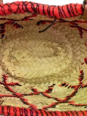 Loewe Small Animal Embroidered Raffia Basket Tote Bag