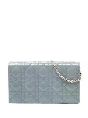 Dior 2022 Patent Cannage Lady Pouch With Chain Crossbody Bag - Grey