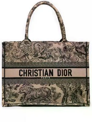 Dior 2022 Medium Canvas Embroidered Dioriviera Toile De Jouy Book Tote Bag - Black