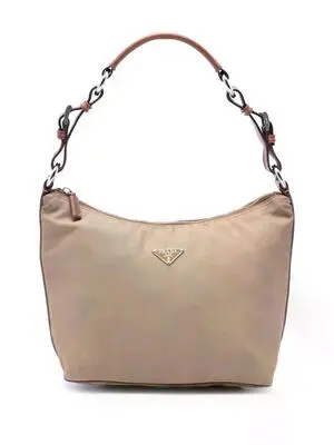 Prada 2013-2026 Saffiano Trimmed Tessuto Shoulder Bag - Brown