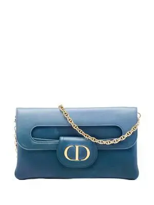 Dior 2021 Medium Calfskin Diordouble Chain Bag Crossbody Bag - Blue
