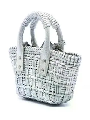 Balenciaga Metallic Faux Leather Bistro Basket Bag - Silver