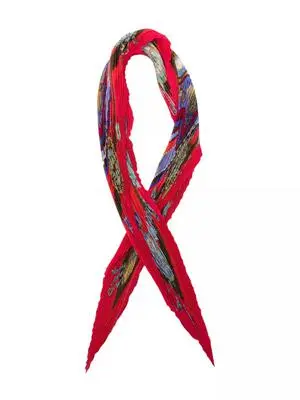 Hermès 1980-2010 Parmi Les Fleurs Je Compte Les Heures Pleated Silk Scarf Scarves - Red