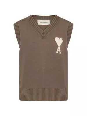 AMI Paris V-neck Sleeveless Sweater - Brown