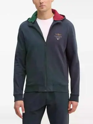 AERONAUTICA MILITARE Embroidered Zip Sweater With Ribbed Hem