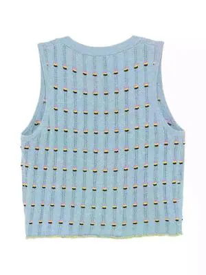 YANYAN Sleeveless V-neck Cardigan With Floral Embellishments