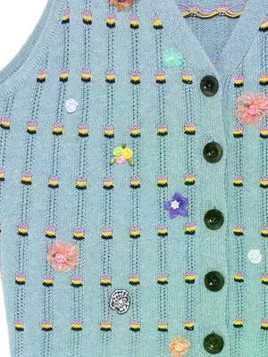 YANYAN Sleeveless V-neck Cardigan With Floral Embellishments