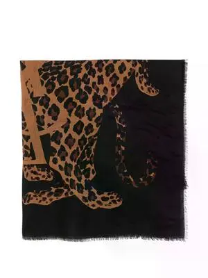 Saint Laurent Leopard-print Frayed Scarf - Black
